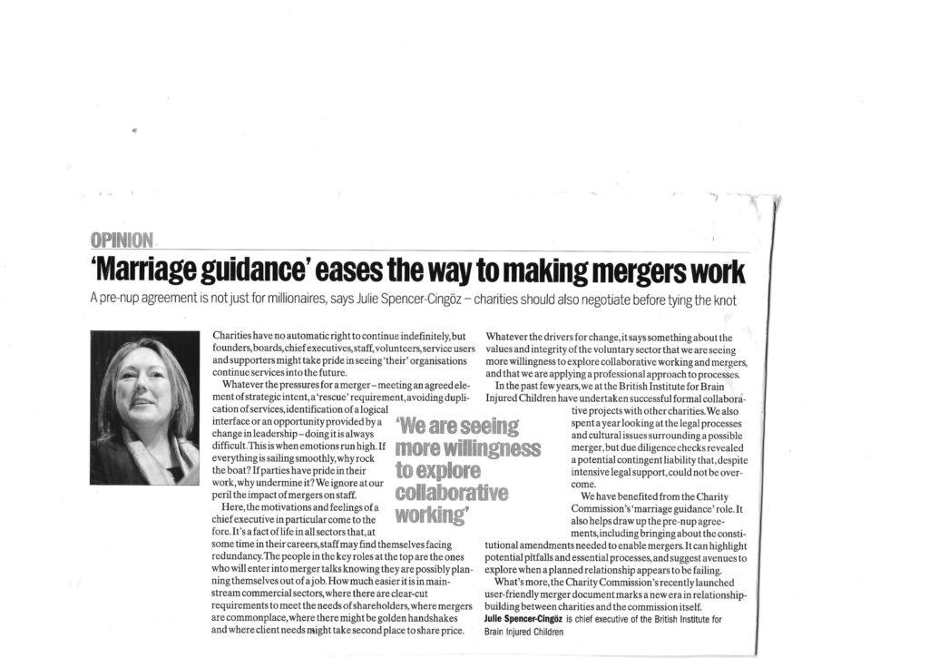 Third Sector magazine - charity mergers, article 2006 - Julie O'Donnell